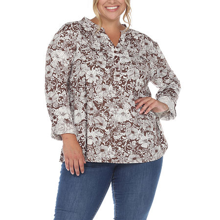Click here for White Mark Plus Size Pleated Long Sleeve Floral Pr... prices