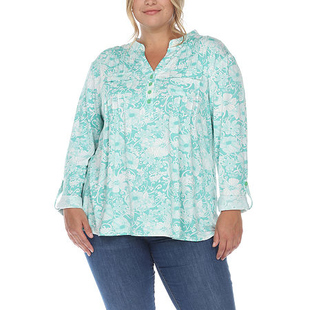 Click here for White Mark Plus Size Pleated Long Sleeve Floral Pr... prices