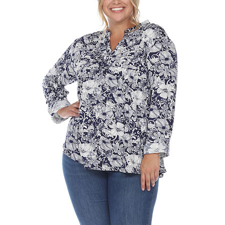 Click here for White Mark Plus Size Pleated Long Sleeve Floral Pr... prices