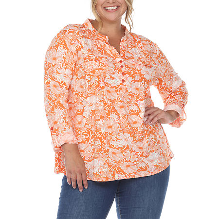 Click here for Plus Size White Mark Pleated Long Sleeve Floral Bl... prices