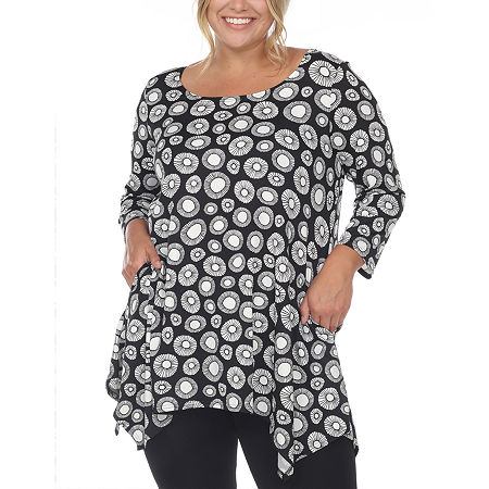 Click here for Plus Size White Mark Printed Geometric Circle Tuni... prices