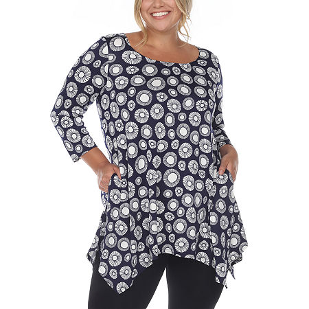 Click here for Plus Size White Mark Printed Geometric Circle Tuni... prices