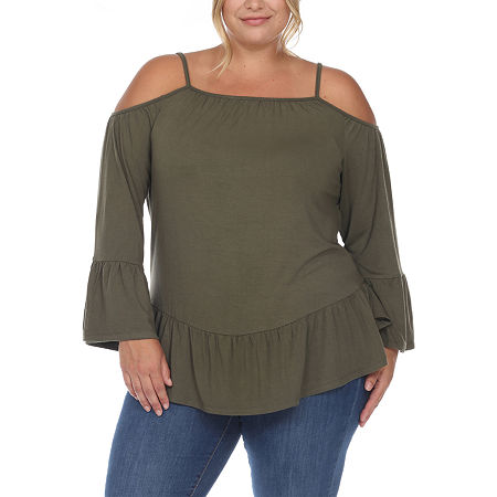 Click here for White Mark Plus Size Cold Shoulder Ruffle Sleeve T... prices