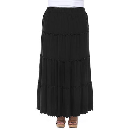 Click here for White Mark Plus Size Tiered Maxi Skirt - Black prices