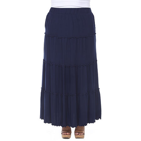 White Mark Plus Size Tiered Maxi Skirt - Navy