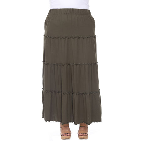 White Mark Plus Size Tiered Maxi Skirt - Olive