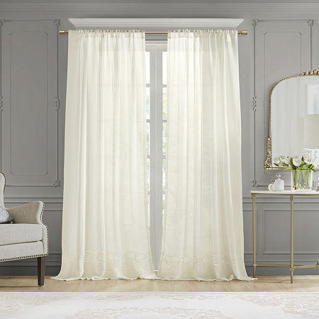Croscill Classics Cornelli Embroidery Semi-Sheer Single Curtain Panel  52W x 96L - Ivory