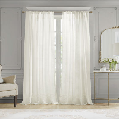 Croscill Cornelli Embroidery Rod Pocket Sheer Single Curtain Panel ...