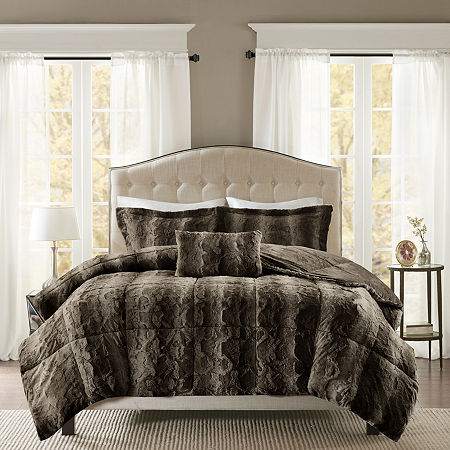 Madison Park Zuri Faux-Fur 4-Pc. Comforter Set  Full/Queen - Chocolate
