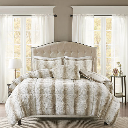 Madison Park Zuri Faux-Fur 4-Pc. Comforter Set  Full/Queen - Sand