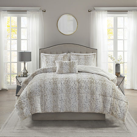 Madison Park Zuri Faux-Fur 4-Pc. Comforter Set  Full/Queen - Snow Leopard
