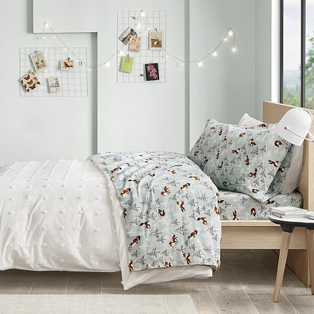 Intelligent Design Novelty Printed Flannel 3-Pc. Sheet Set  Twin - Seafoam Foxes