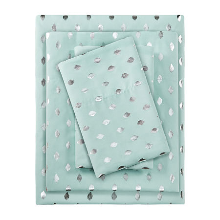 Intelligent Design Metallic Dot Sheet Set  Twin Xl - Aqua/silve