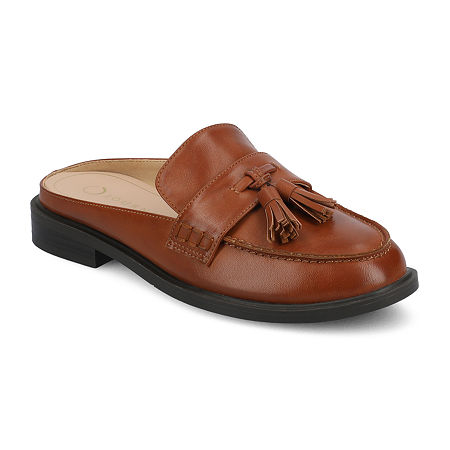 Journee Collection Womens Azura Tassel Round Toe Comfort Mule Loafer - Cognac