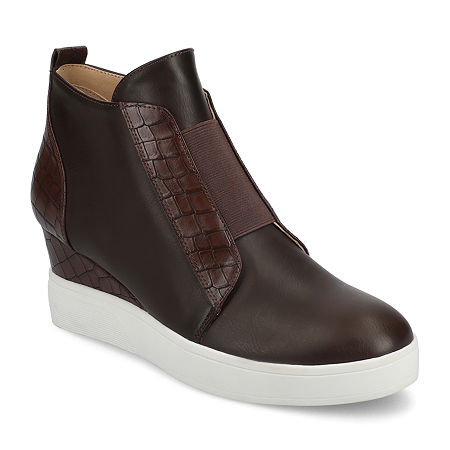 Journee Collection Womens Clara Inside Zip Wedge Sneakers - Chocolate
