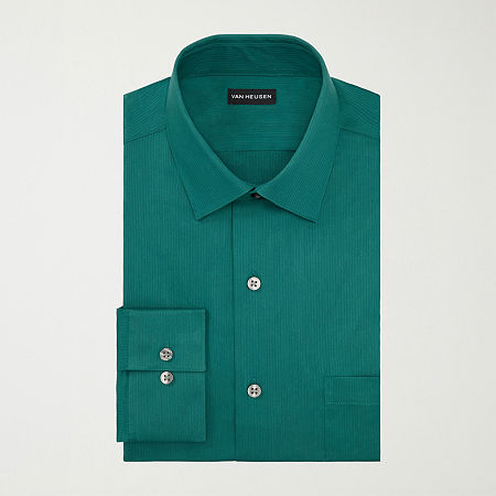 Van Heusen Everyday Defense Stain Shield Mens Regular Fit Stretch Fabric Wrinkle Free Long Sleeve Dress Shirt  16-16.5 34-35  Green