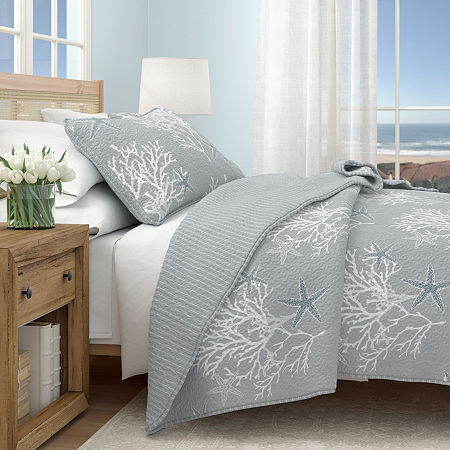 Click here for Linery Coral Starfish Reversible Quilt Set  One Si... prices
