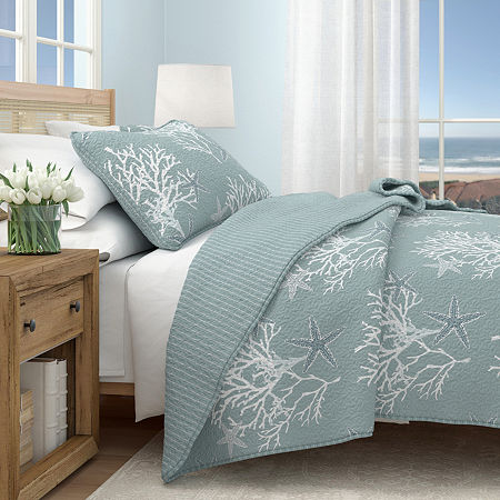 Click here for Linery Coral Starfish Reversible Quilt Set  One Si... prices