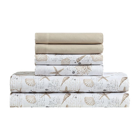 Caribbean Joe Cooling 6-Pc. Sheet Set  Full - Shell Notes Taupe