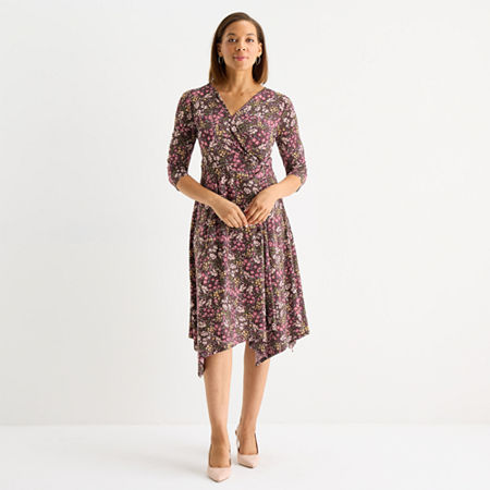 Click here for Perceptions Womens 3/4 Sleeve Floral Midi Fit + Fl... prices