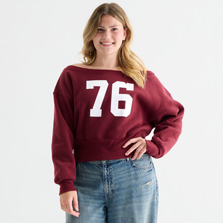 Forever 21 Womens Juniors Plus Long Sleeve Off The Shoulder Sweatshirt  1x  Red