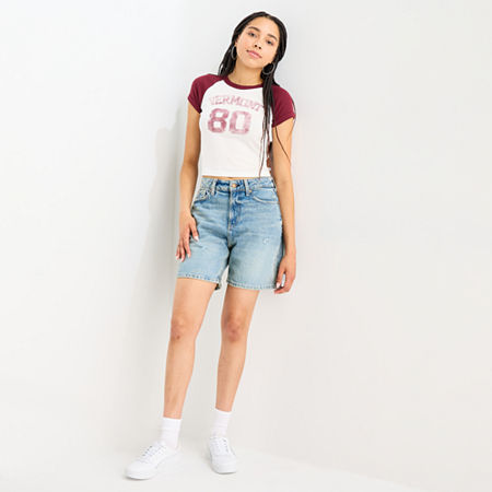 Click here for Arizona Womens Mid Rise Denim Short  4  Blue prices
