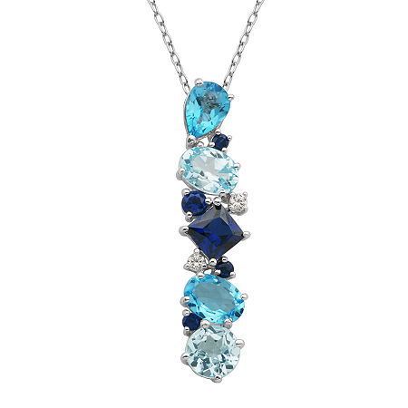 Click here for Sterling Silver Shades of Blue Cluster Pendant Nec... prices