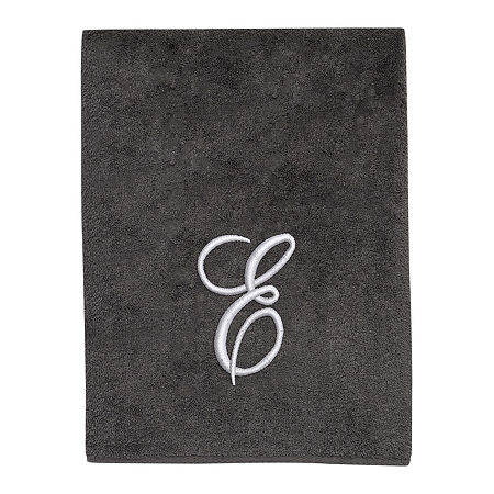 Avanti Monogram Initial Script Granite & Silver Bath Towel  27 x 52 - E