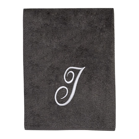 Avanti Monogram Initial Script Granite & Silver Bath Towel  27 x 52 - I