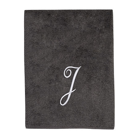 Avanti Monogram Initial Script Granite & Silver Hand Towel  16 x 30 - J