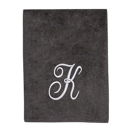 Avanti Monogram Initial Script Granite & Silver Bath Towel  27 x 52 - K