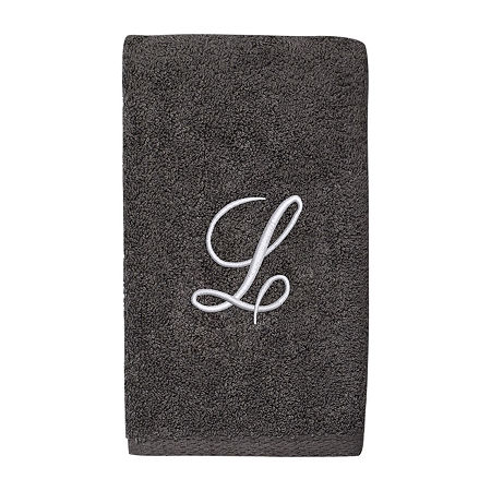 Avanti Monogram Initial Script Granite & Silver Hand Towel  16 x 30 - L