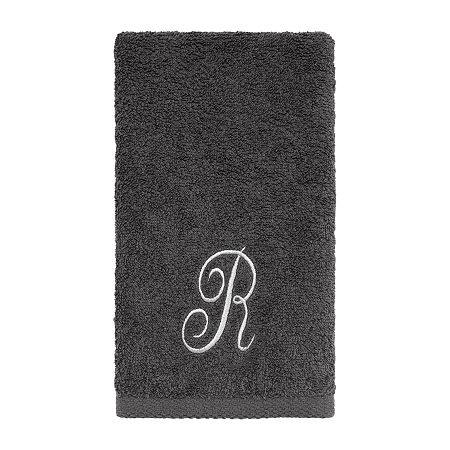 Avanti Monogram Initial Script Granite & Silver Fingertip Towel  11 x 18 - R