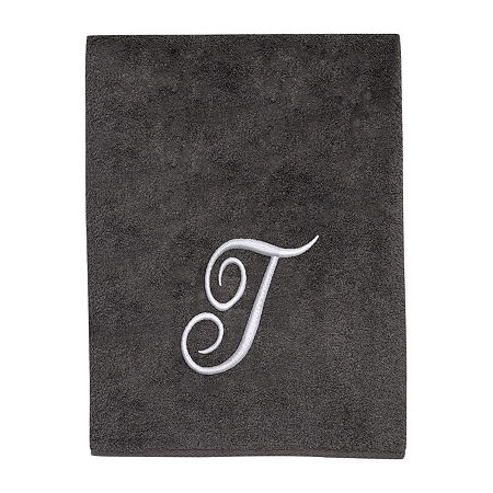 Avanti Monogram Initial Script Granite & Silver Fingertip Towel  11 x 18 - T