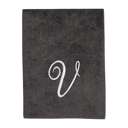 Avanti Monogram Initial Script Granite & Silver Hand Towel  16 x 30 - V