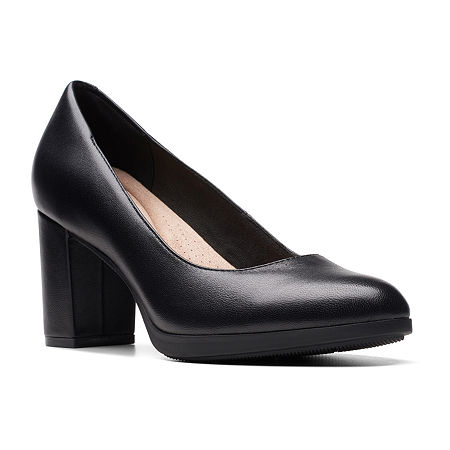 Clarks Womens Bayla Skip Slip-On Platform Dress Pumps - Black Leather