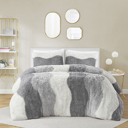 Intelligent Design Cassie Ombre Shaggy Faux Fur 2 Piece Comforter Set  Twin/Twin Xl - Grey