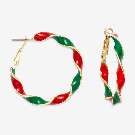 Click here for Mixit Red & Green Twisted Womens 38.1mm Hoop Earri... prices