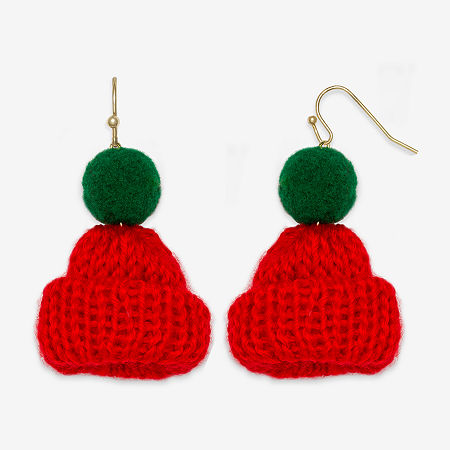 Click here for Mixit Red & Green Winter Knit Hat Womens Drop Earr... prices
