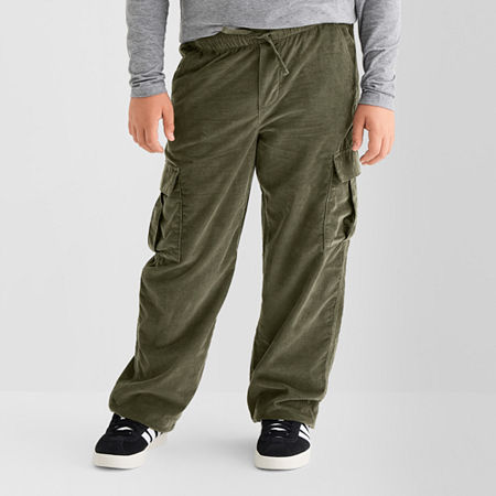 Thereabouts Corduroy Pull-On Little & Big Kid Boys Adjustable Waist Straight Cargo Pant  Large (14-16)  Green