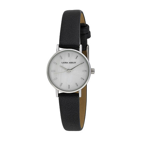 Laura Ashley Womens Mini Slim Clean Black Polyurethane Strap Watch 26mm - Black