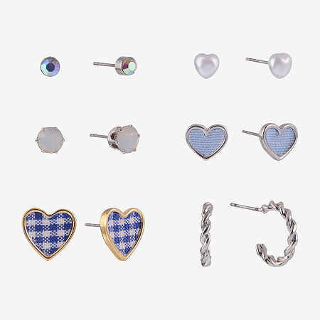 Click here for Arizona Blue Gingham Womens Heart 6 Pair Earring S... prices