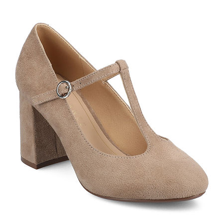 Journee Collection Womens Talani T-strap Almond Toe Dress Pumps - Nude Suede