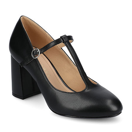 Journee Collection Womens Talani T-strap Almond Toe Dress Pumps - Black Suede