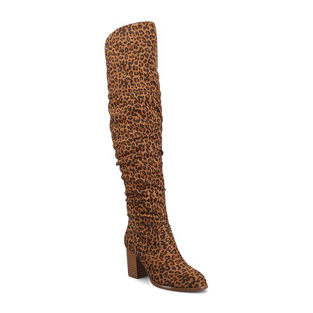 Journee Collection Womens Kaison Stacked Heel Over The Knee Boots - Leopard