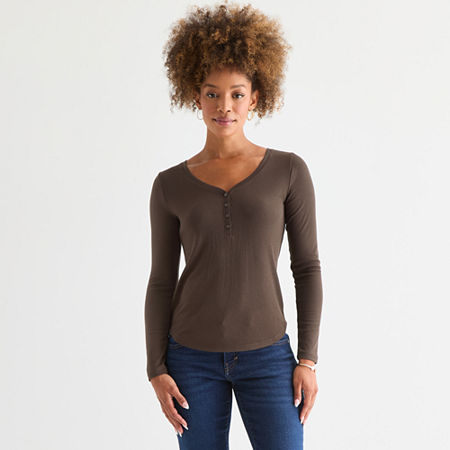 Click here for a.n.a Womens Henley Neck Long Sleeve T-Shirt  Peti... prices