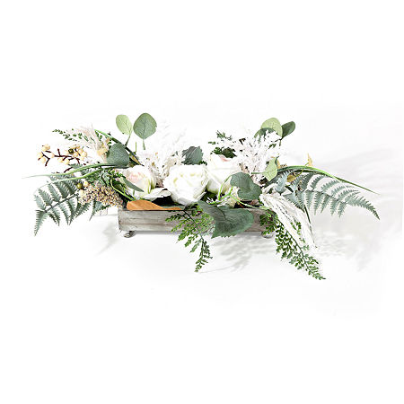 Click here for Faux 10 Inch Rose & Fern Potted Arrangement - Gree... prices