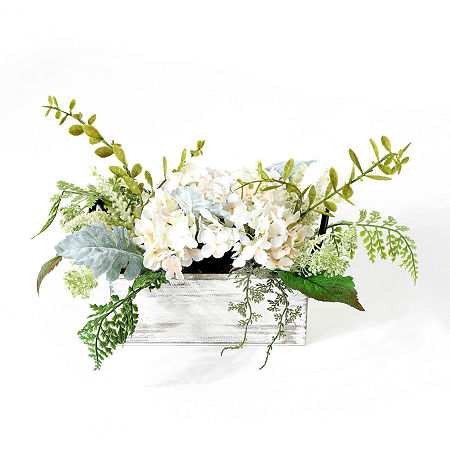 Click here for Faux 13 Inch Hydrangea Potted Arrangement - Green prices
