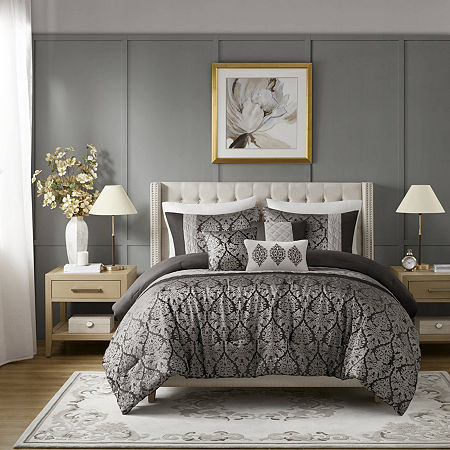 Madison Park Lily Jacquard 6-Pc. Comforter Set  Full/Queen - Black