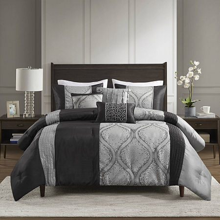 Madison Park Lori Jacquard 6-Pc. Comforter Set  Full/Queen - Black/Silver